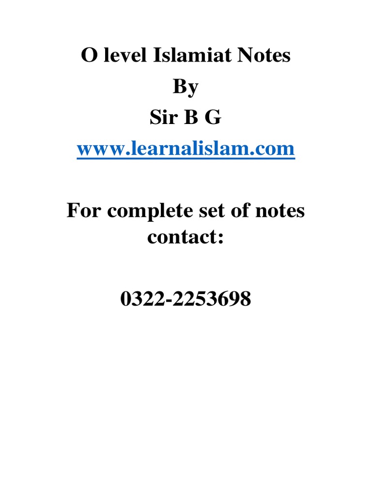 O Level Islamiat Notes | PDF
