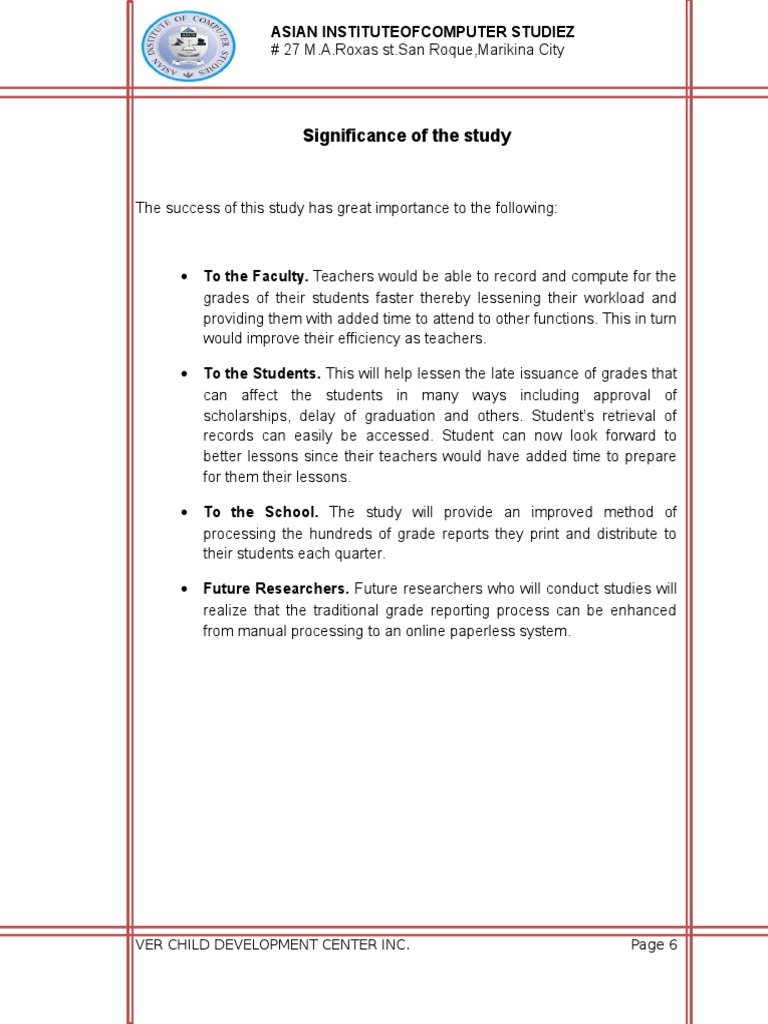 Significance of The Study | PDF
