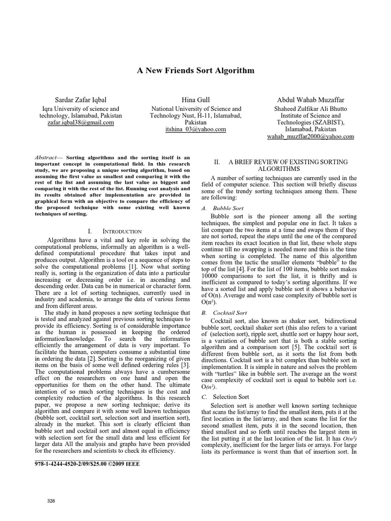 Friends Sort Algorithm | PDF | Time Complexity | Applied Mathematics