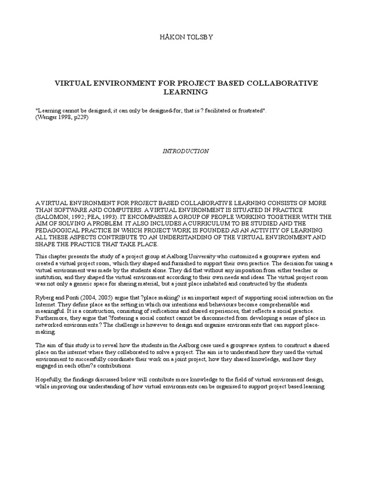 Virtual Environment For Project Based Collaborative Learning | PDF | Project Based Learning ...