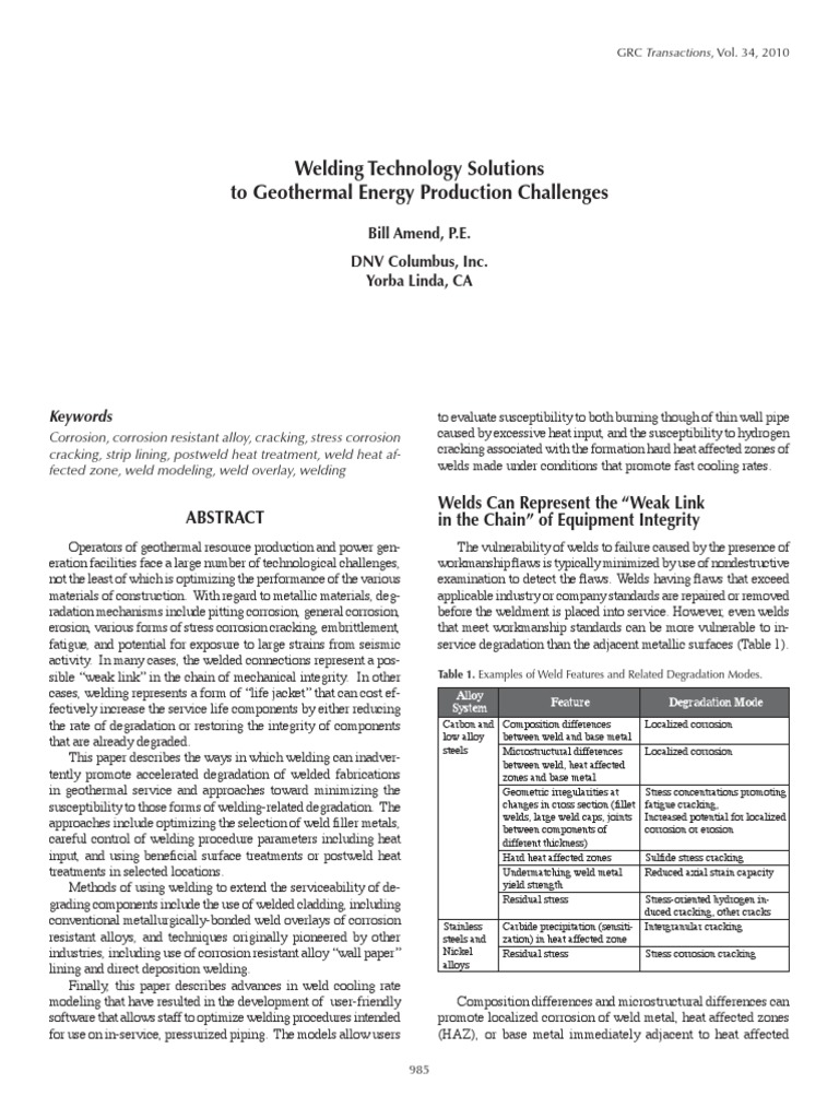 Welding Technology Solutions To Geothermal Energy Production Challenges - tcm153-574191 | PDF ...
