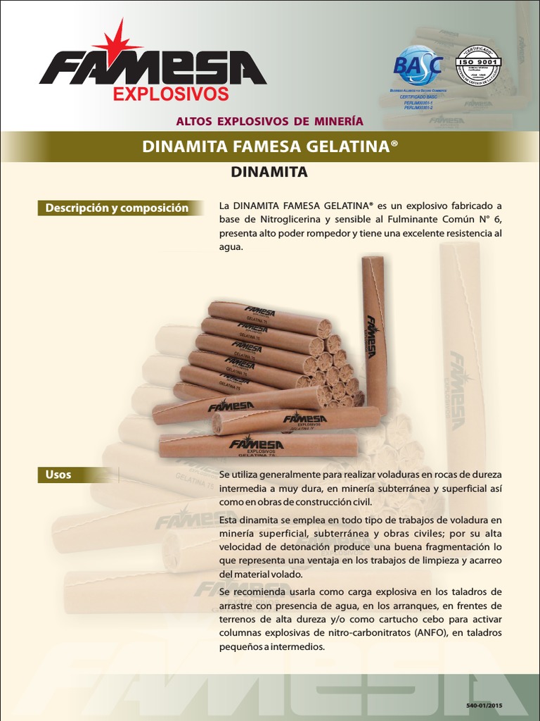 Explosivos: Dinamita Famesa Gelatina® | PDF | Material explosivo ...