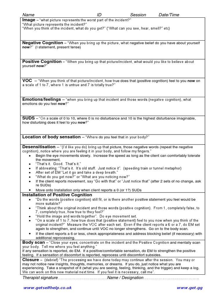 Emdr Prompt | PDF | Mental Processes | Mental Health