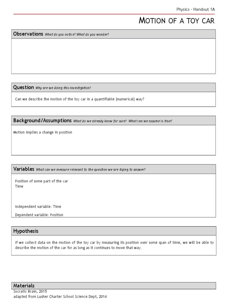 1A-Investigation Toy Car | PDF | Time | Scientific Method