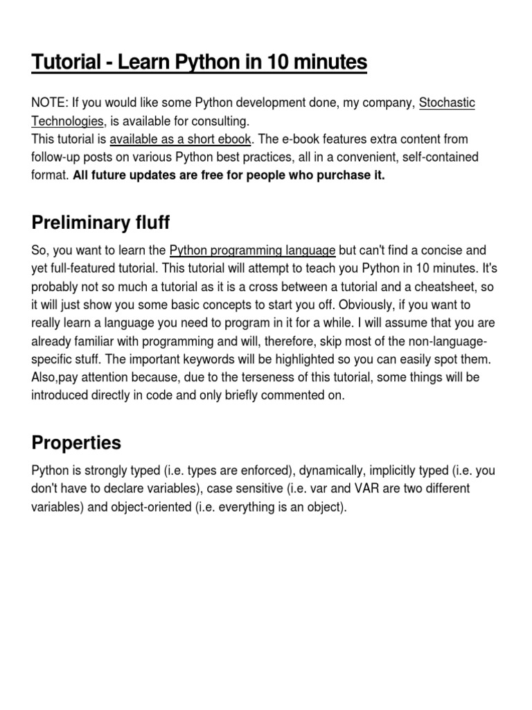 Tutorial - Learn Python in 10 Minutes | PDF | Control Flow | Array Data ...
