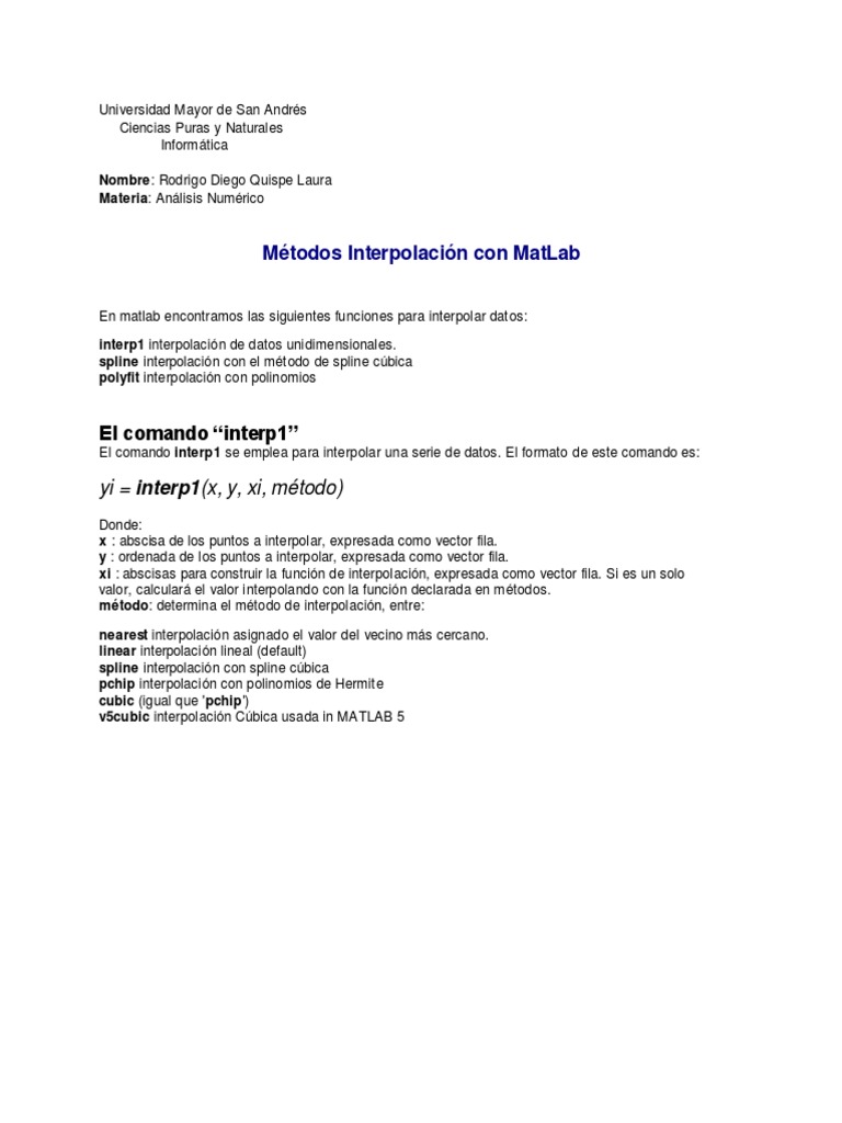 Métodos Interpolación Con MatLab | PDF | Spline (Matemáticas) | Interpolación
