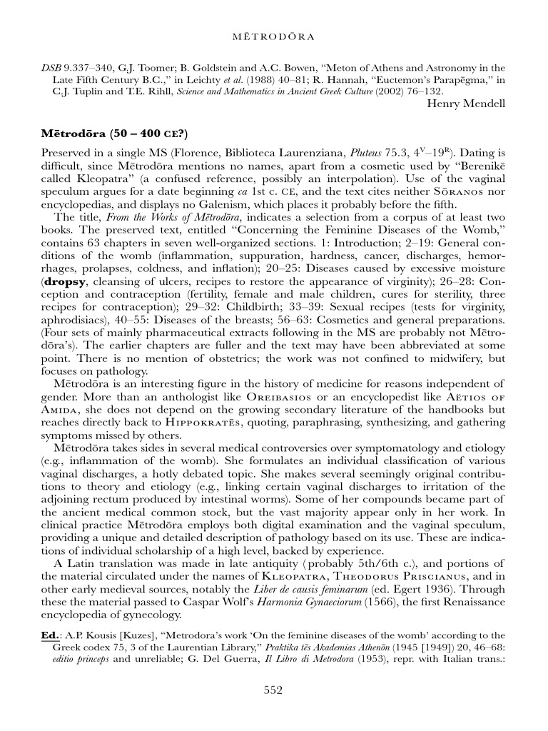 Metrodora From Encyclopedia of Ancient Natural Scientists The Greek ...