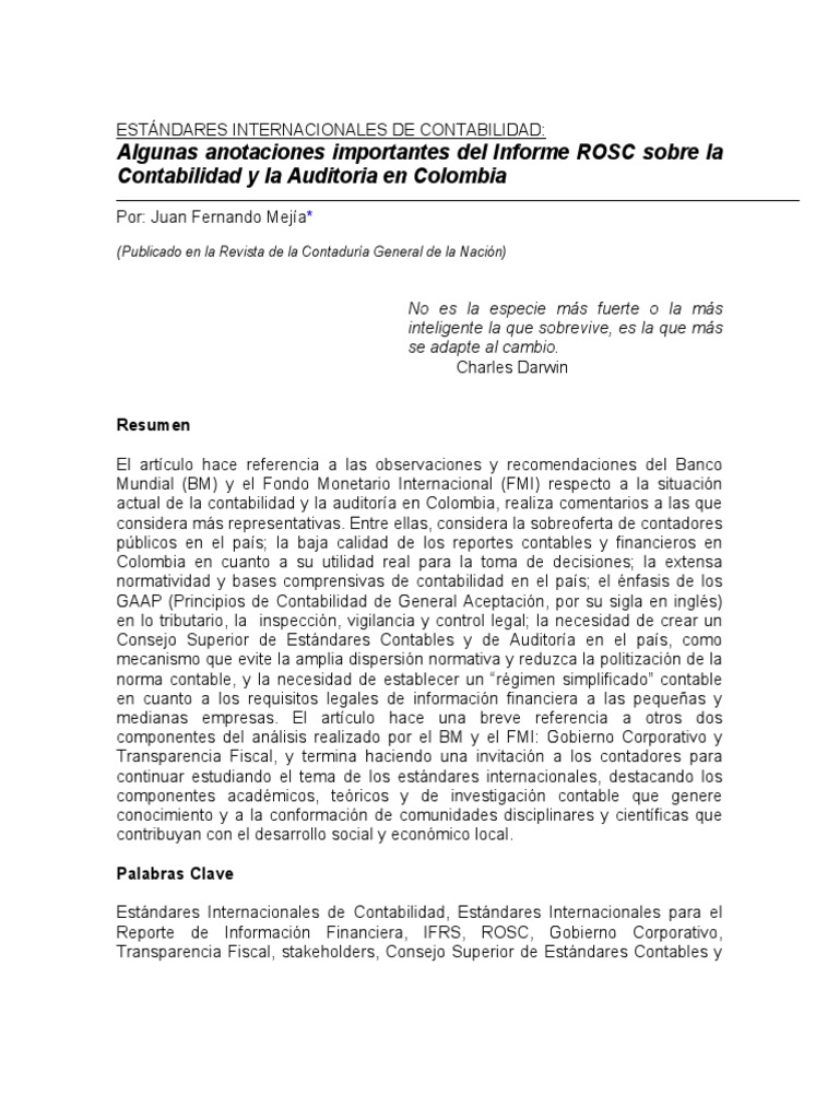 Informe ROSC para Colombia | PDF | Auditoría financiera | Contabilidad