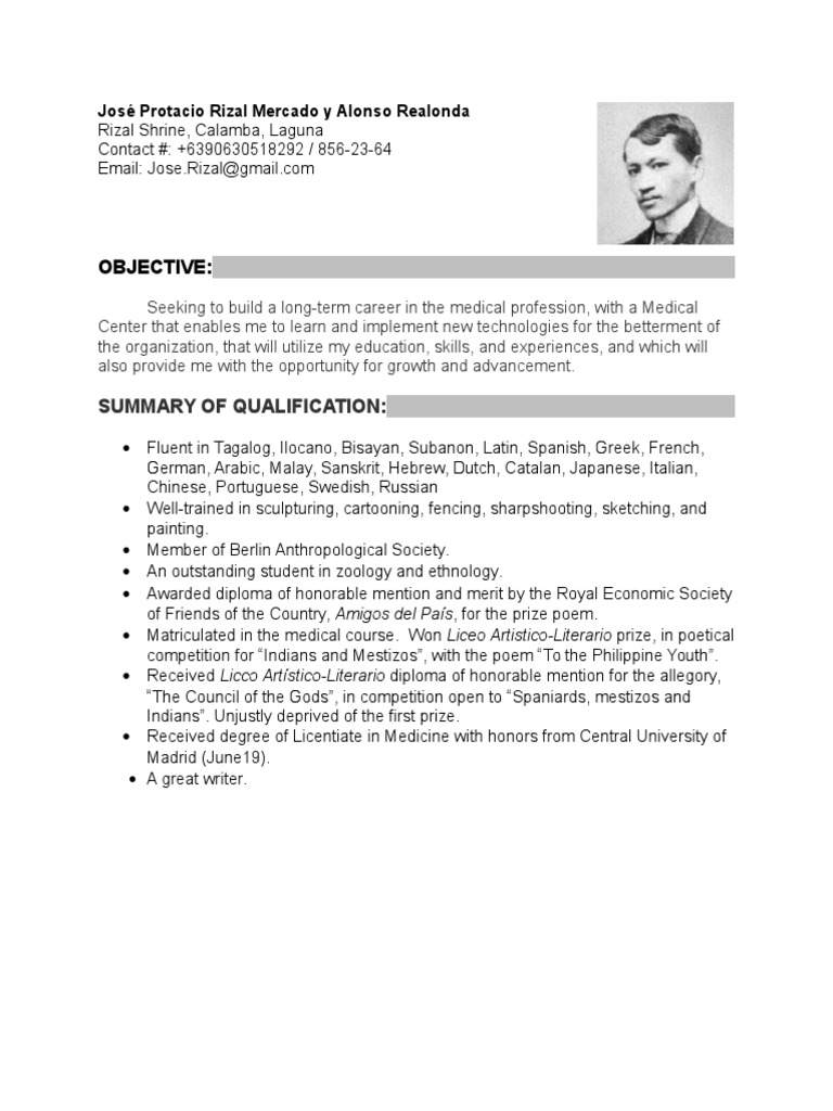 Jose Rizal Resume