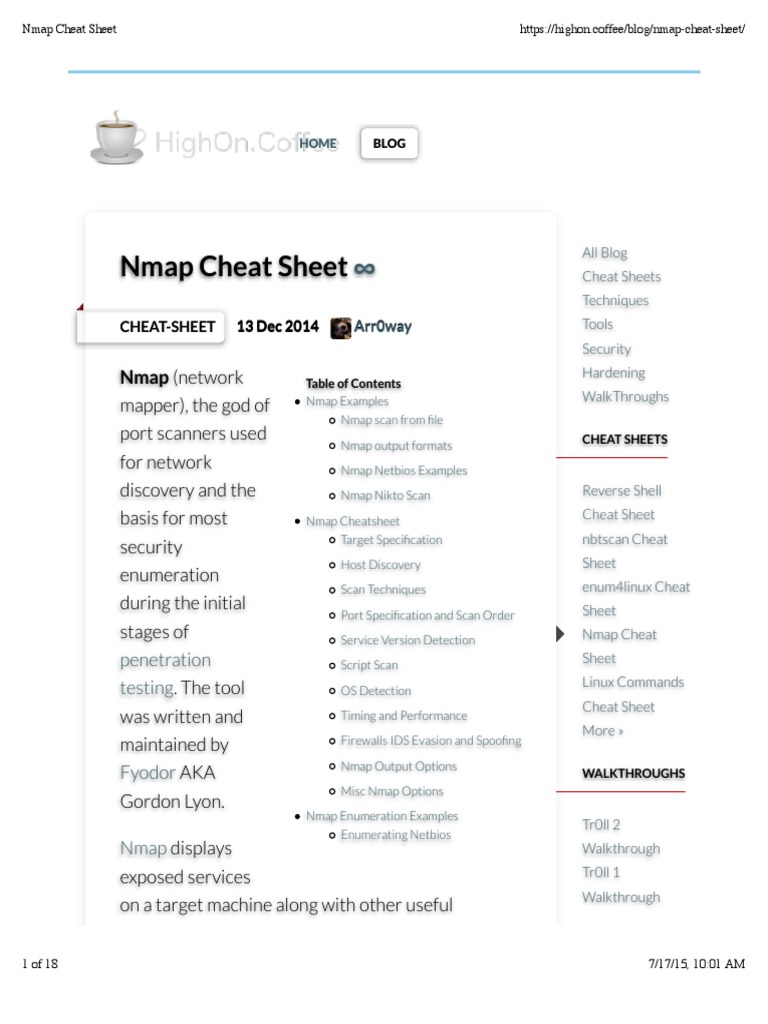 Nmap Cheat Sheet | Download Free PDF | Port (Computer Networking) | Transmission Control Protocol