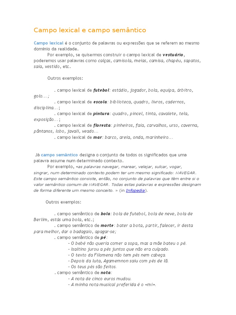Campo Lexical e Campo Semântico | PDF | Futebol | Justiça