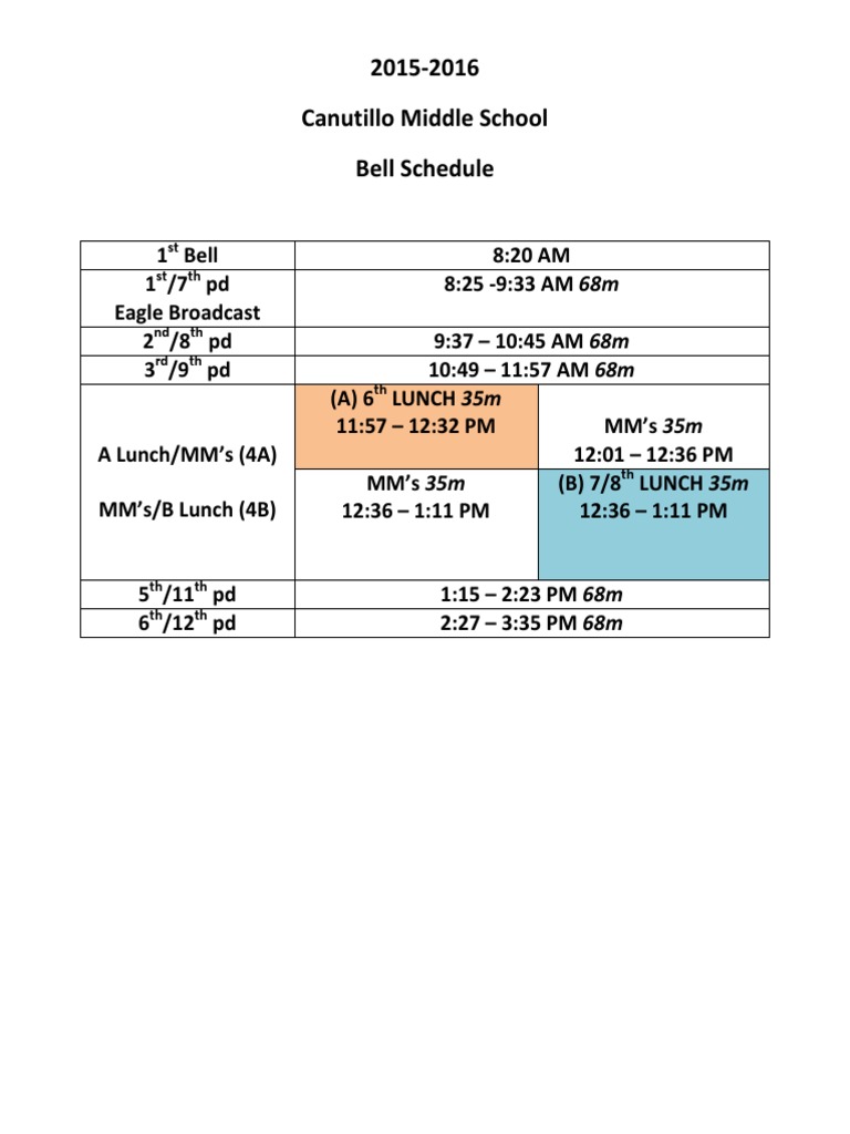 Canutillo MS 2015-16 Bell Schedule | PDF