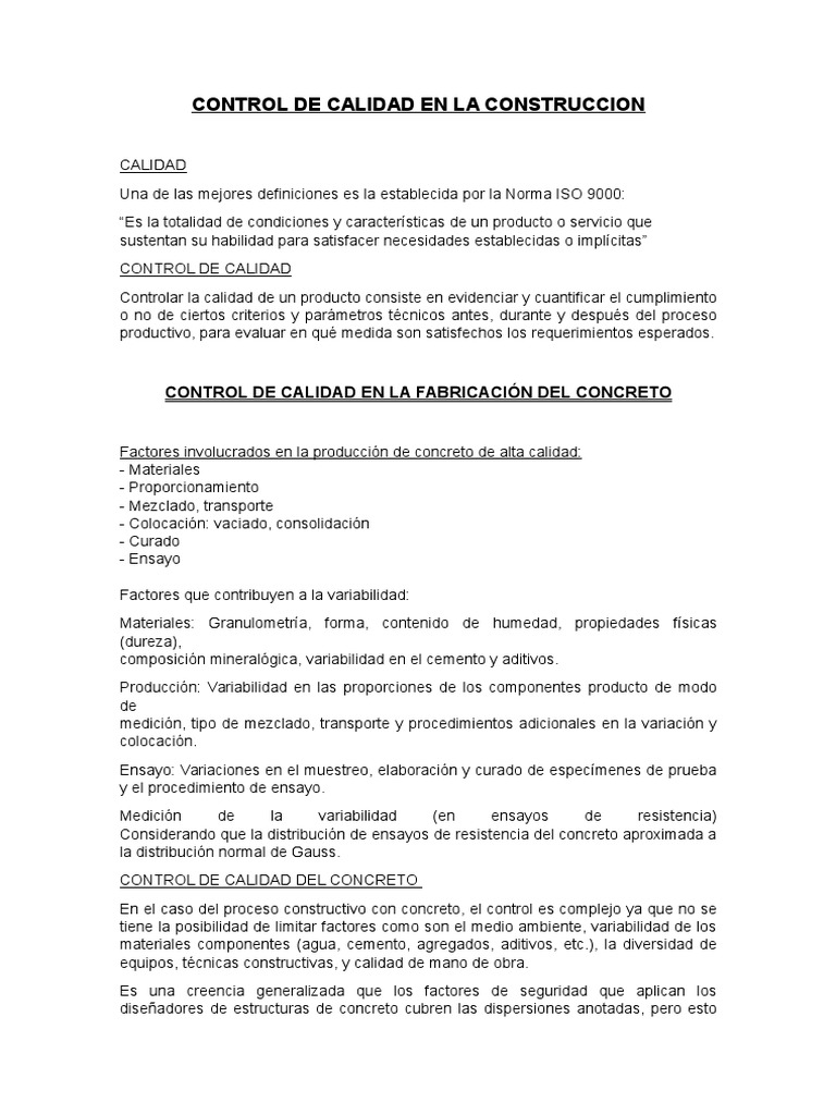Control de Calidad en La Fabricación Del Concreto | PDF | Acero | Cemento