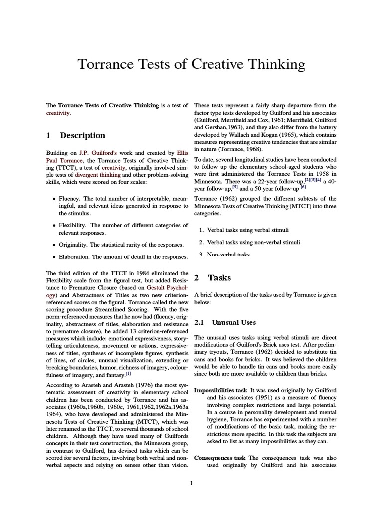 Torrance Tests of Creative Thinking PDF | PDF | Action (Philosophy ...