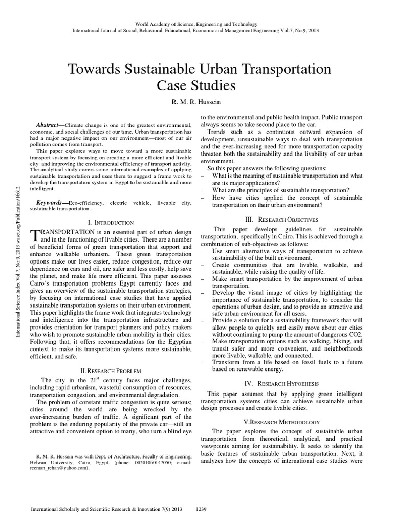 Towards Sustainable Urban Transport: Case Studies | PDF | Sustainable ...