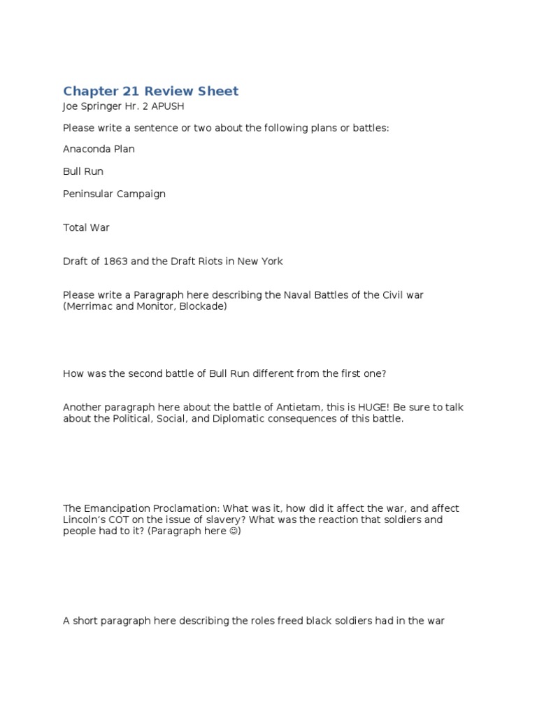 Chapter 21 Civil War Overview | PDF | American Civil War | Internal ...