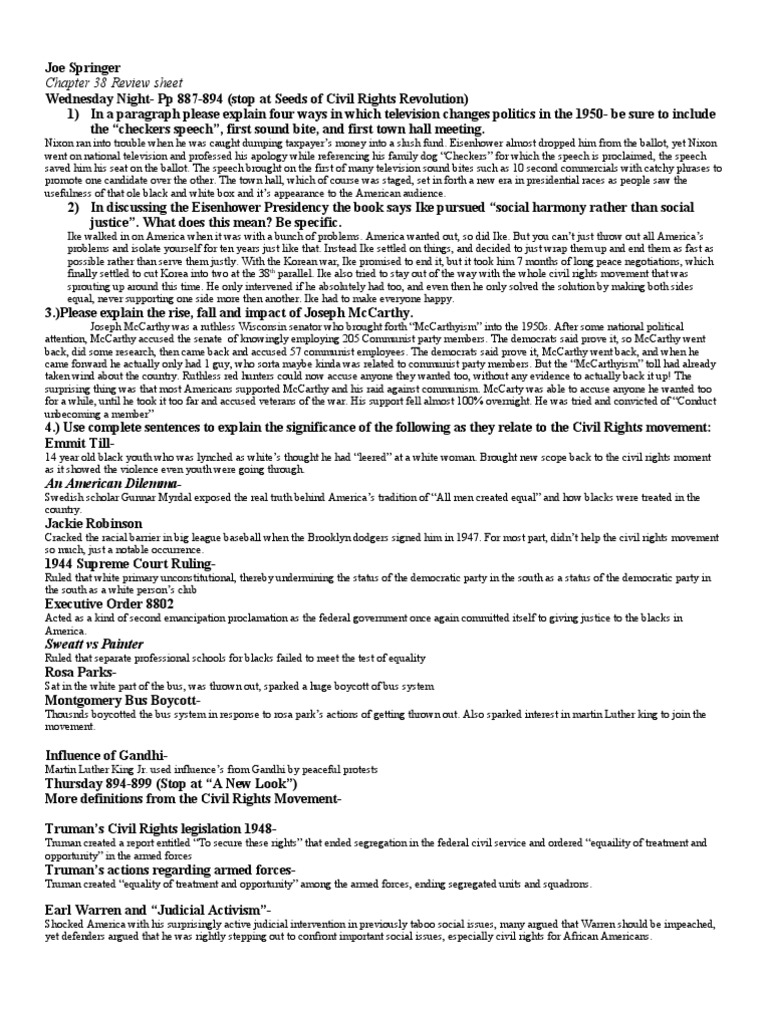 The American Pageant - Chapter 38 Review Sheet | PDF | Joseph Mc Carthy ...