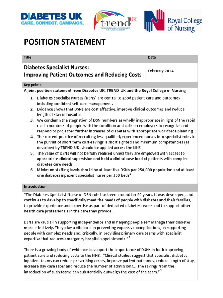Position Statement: Diabetes Specialist Nurses: Improving Patient ...