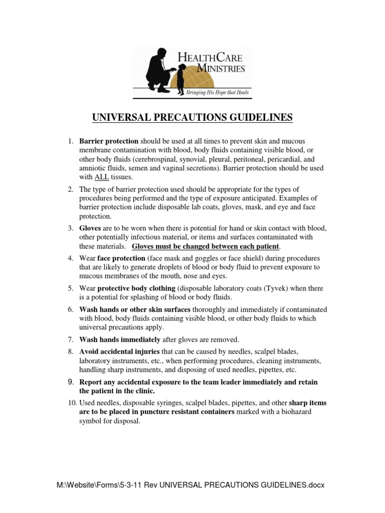 07 5-3-11 Rev Universal Precautions Guidelines | PDF