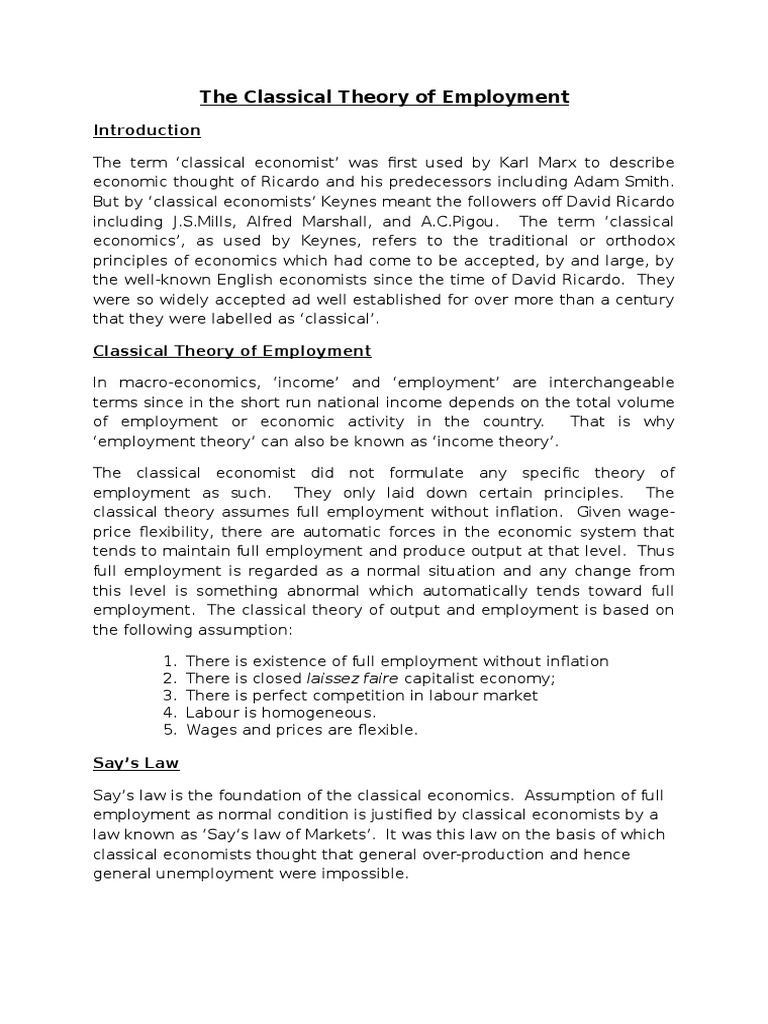 Classical Theory of Employment | PDF | Classical Economics | Full ...