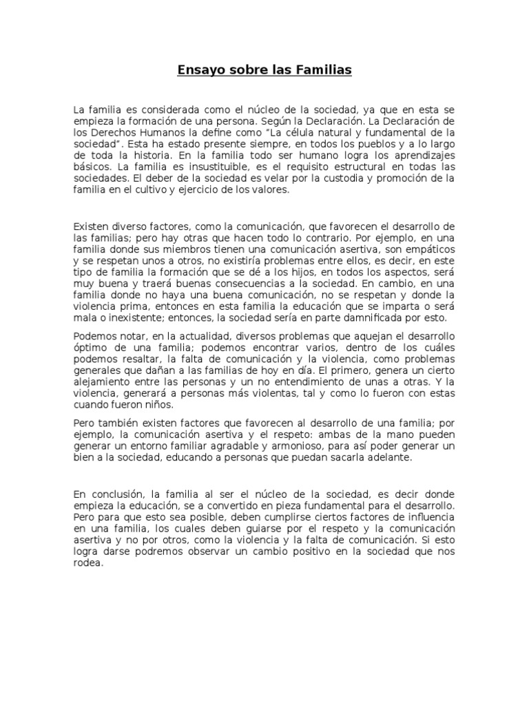 Ensayo Sobre Las Familias | PDF | Familia | Sociedad