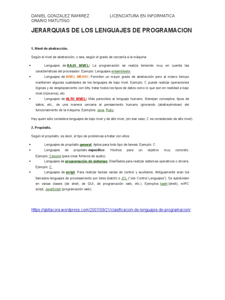 Jerarquias de Los Lenguajes de Programacion | PDF | Lenguaje de ...