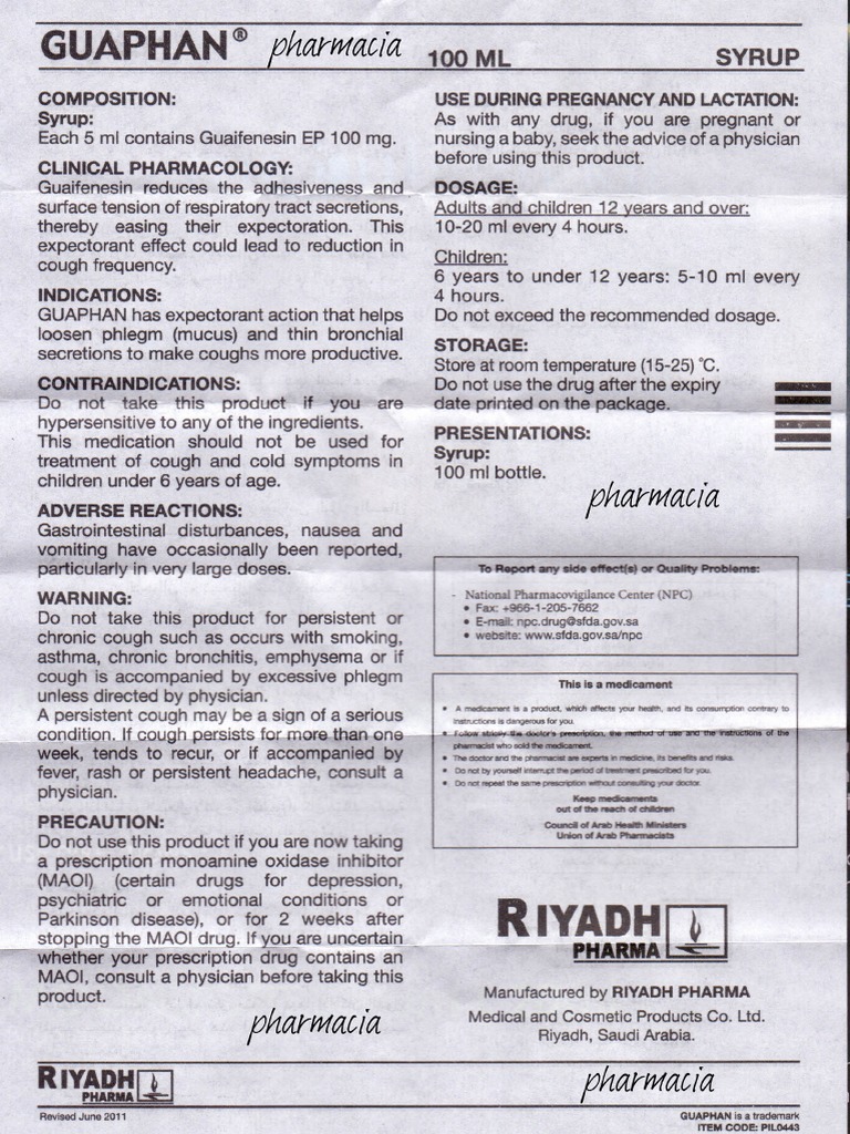 Guaphan Syrup Patient Information Leaflet | PDF | Cough | Medical ...