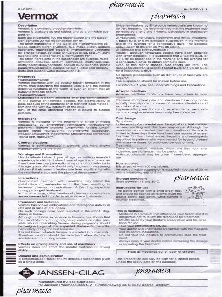 Vermox Tablet& Suspension Patient Information Leaflet | PDF | Drugs ...
