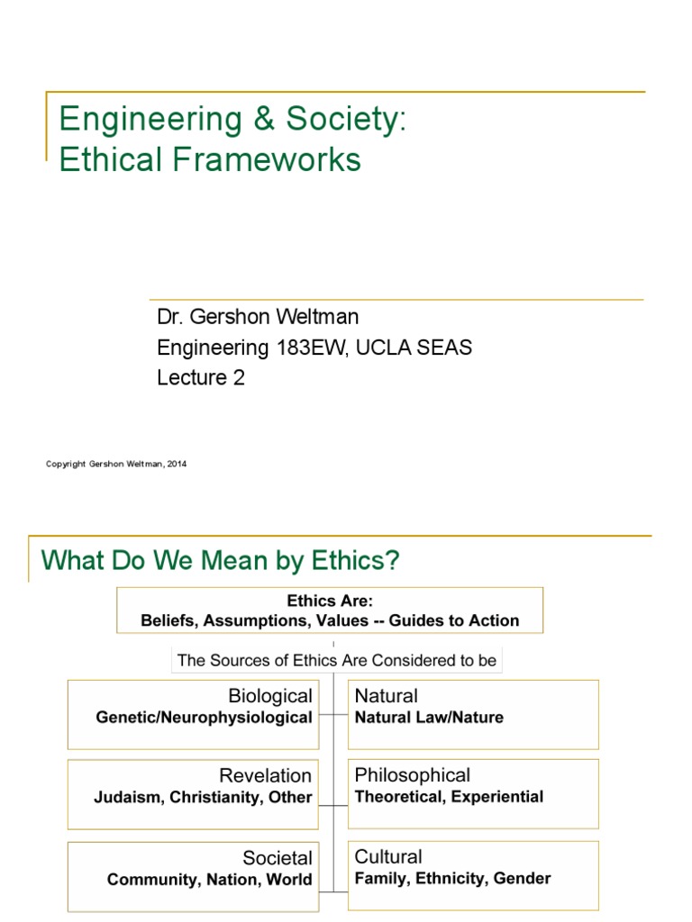 Engineering & Society: Ethical Frameworks: Dr. Gershon Weltman ...