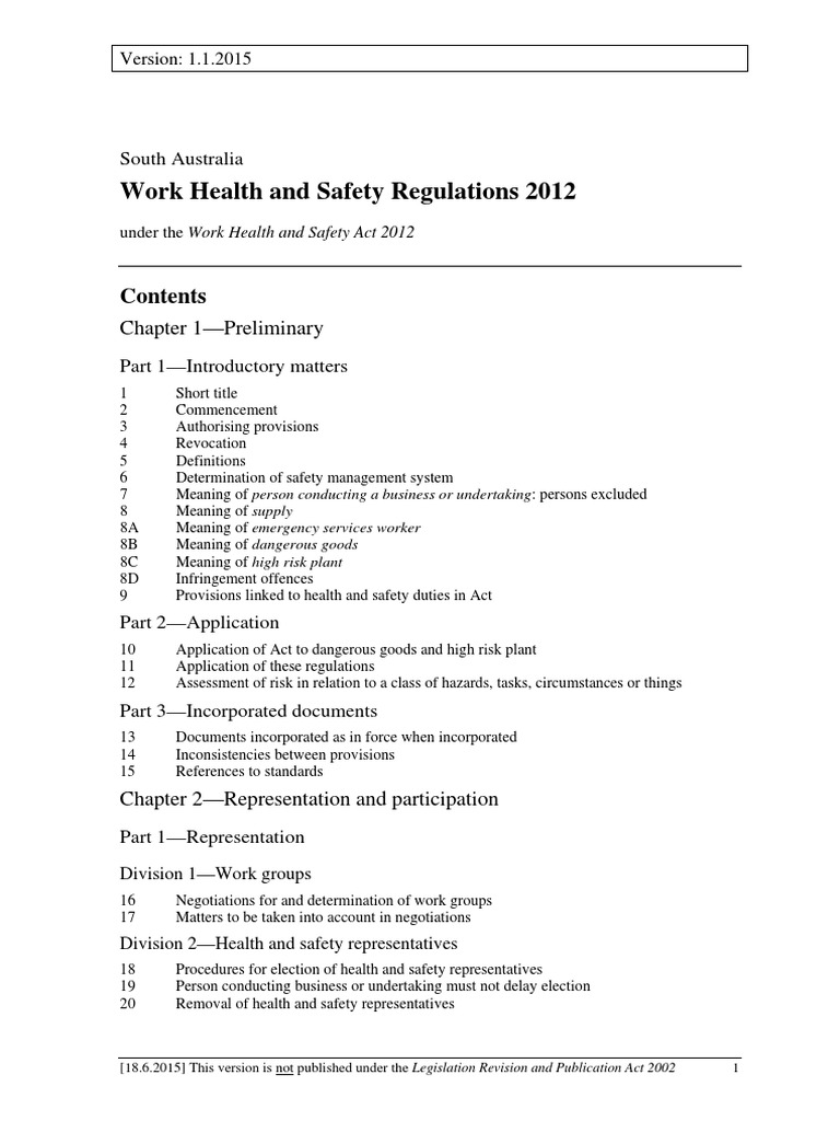 South Australia Work Health Safety Regs | PDF | Dangerous Goods ...