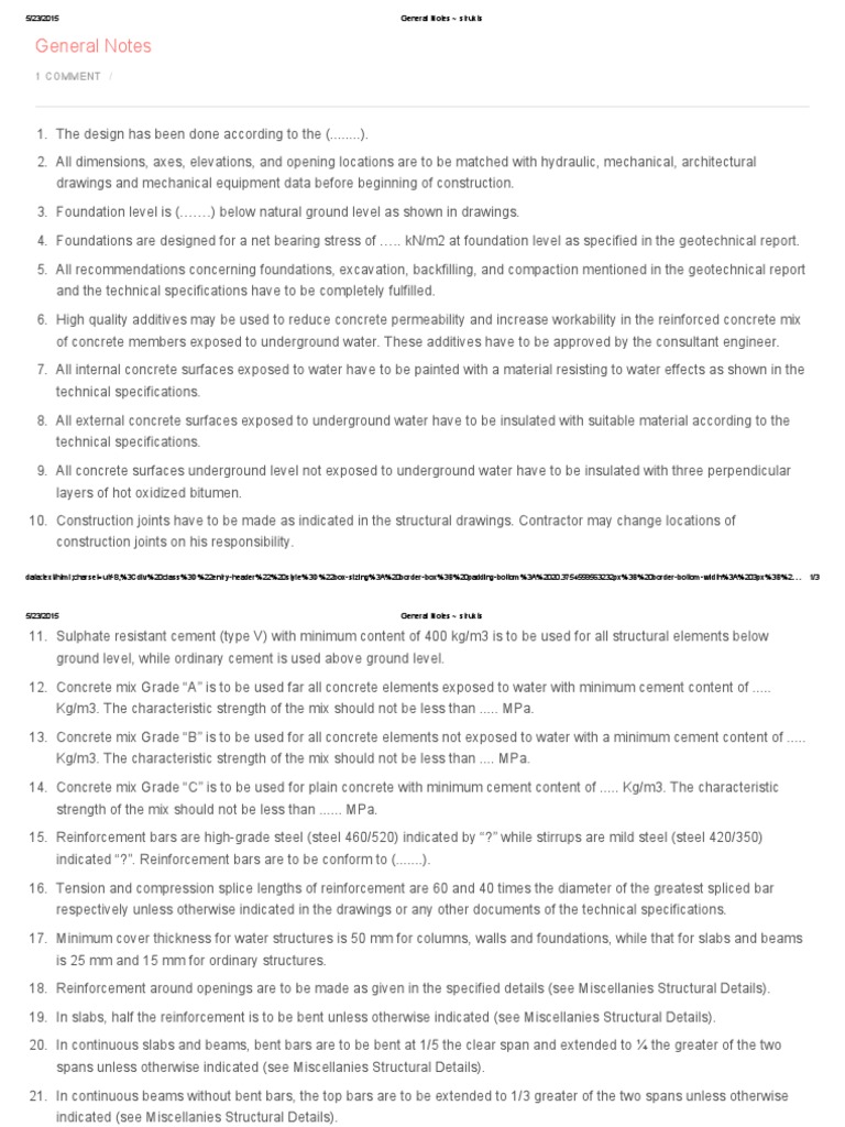 General Notes: 1 Comment | PDF | Concrete | Beam (Structure)
