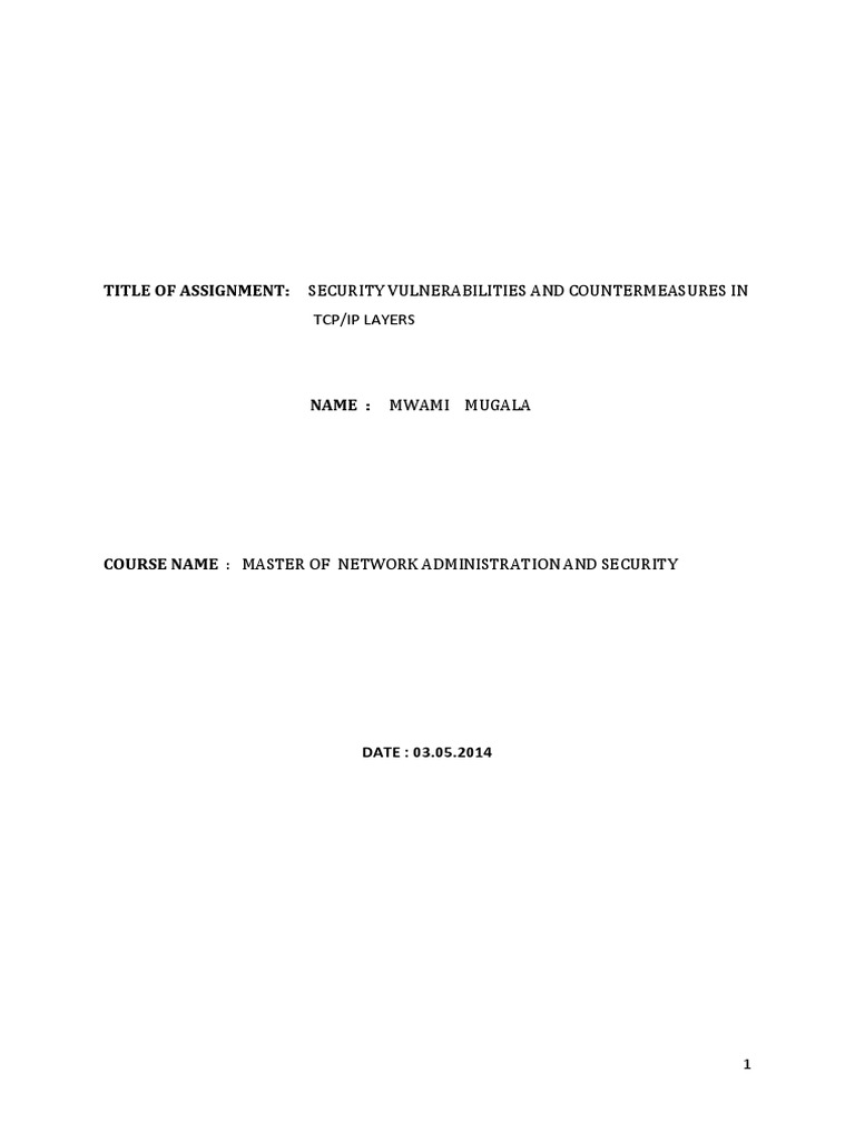Title of Assignment: Security Vulnerabilities and Countermeasures in | PDF | Transmission ...