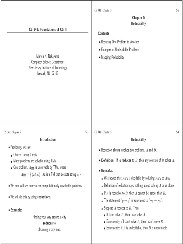 Reducibility: CS 341: Chapter 5 5-2 | PDF | Formalism (Deductive) | Theoretical Computer Science