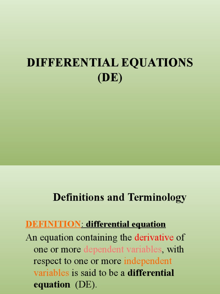 An Introduction to Differential Equations: Definitions, Terminology, Classification and Examples ...