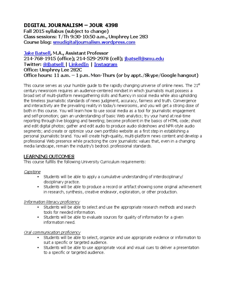 Digital Journalism Syllabus | PDF | Journalism | Twitter