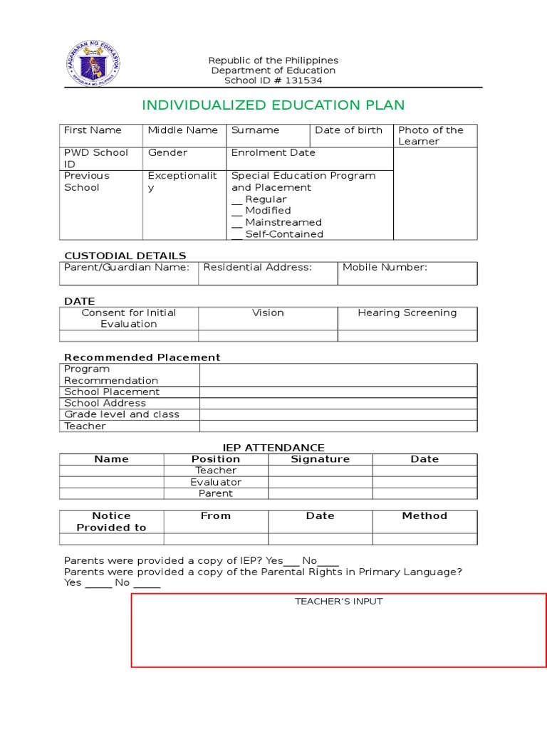Individualized Education Plan: Custodial Details | PDF | Individualized ...