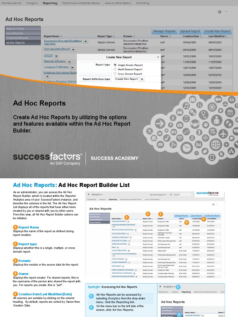 Adhoc Reports in Success Factors | Analytics | Menu (Computing)