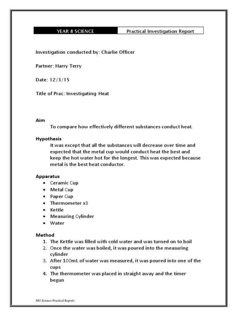 PDF Investigating Heat - Practical Report | PDF | Thermometer | Experiment