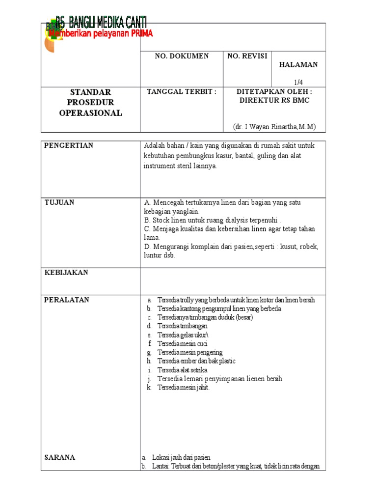 Pelayanan Laundry Sop Pdf