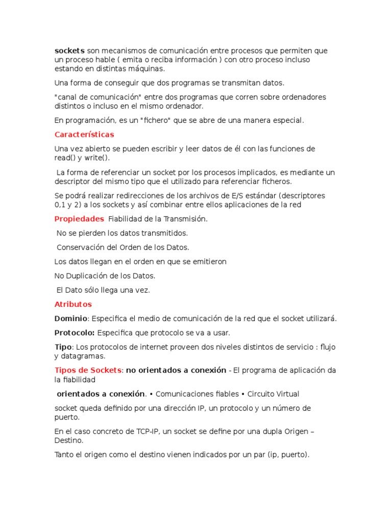Sockets Son Mecanismos de Comunicación Entre Procesos Que Permiten Que Un Proceso Hable | PDF ...