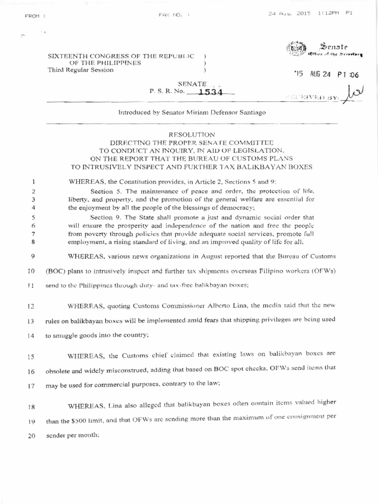 Proposed Senate Resolution No. 1534 | Philippines