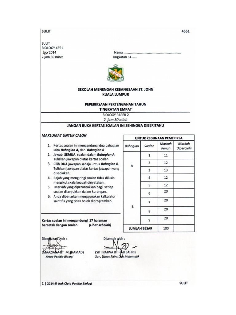 Biology Form 4 - Paper 2 | PDF