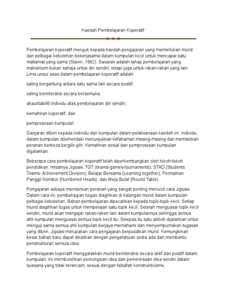 Kaedah Pembelajaran Koperatif | PDF