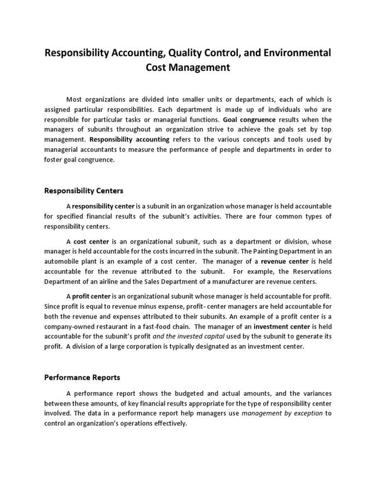 Responsibility Accounting | PDF | Revenue | Profit (Accounting)
