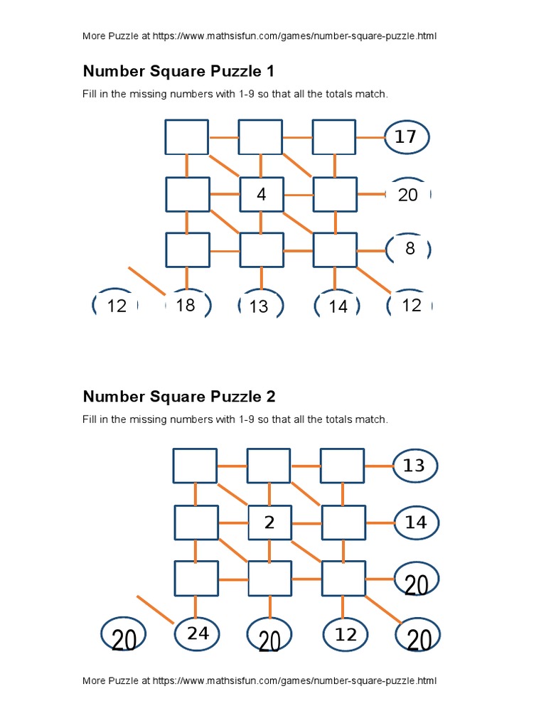 Number Square Puzzles | PDF | Puzzles | Single Player Games