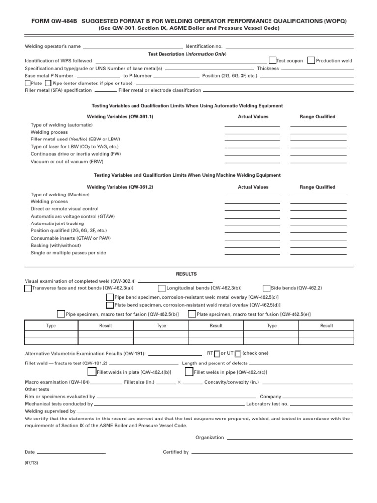 QW-484B Welding Operator Qualification | PDF
