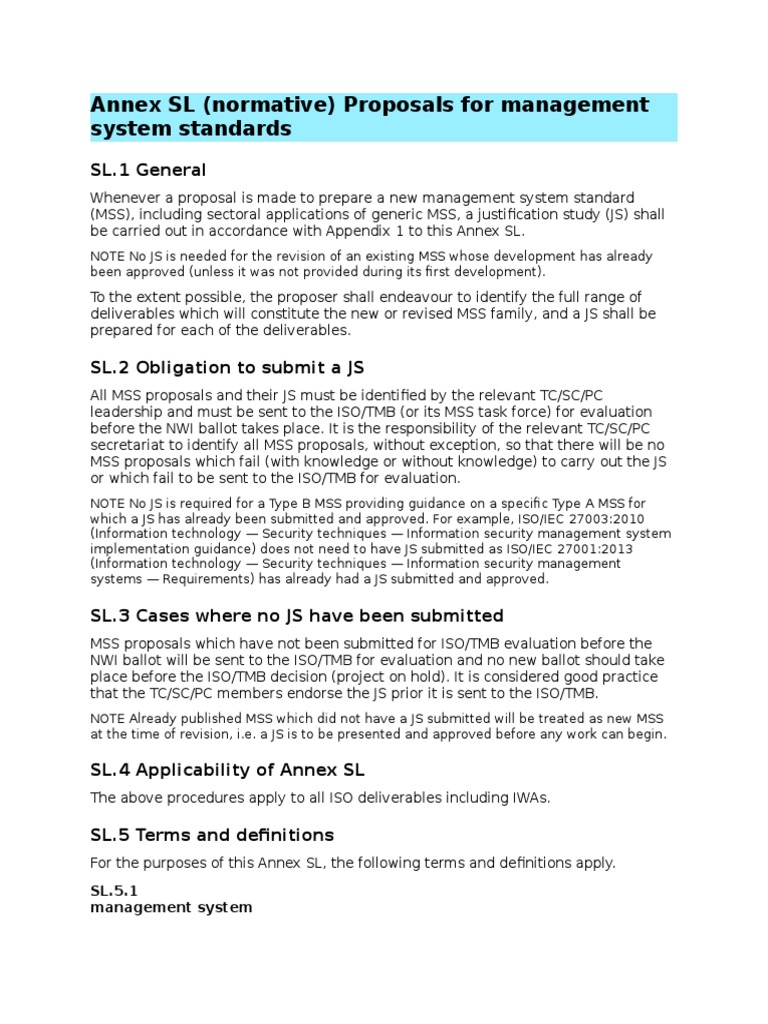 Annex SL | PDF | International Organization For Standardization ...