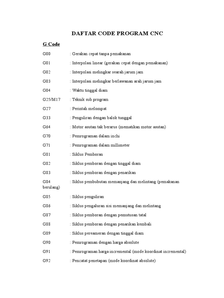 Daftar Code Program CNC | PDF