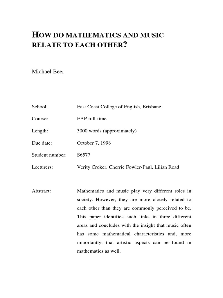Beer, How Do Mathematics and Music Relate To Each Other | PDF ...