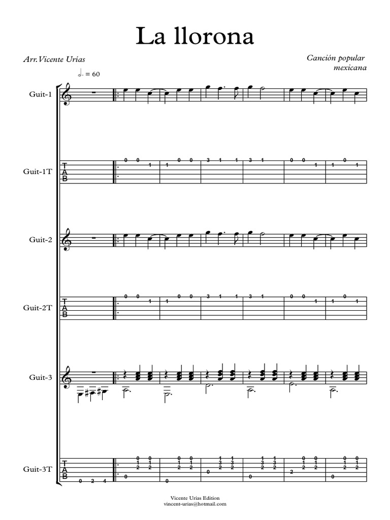 La Llorona Tab - Score and Parts | PDF